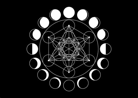Metatrons Cube Flower Of Life Sacred Geometry Moon Phases Geometric