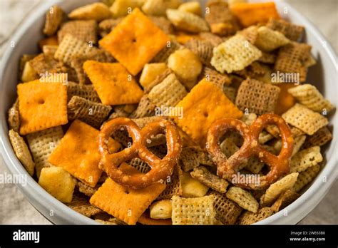 Homemade Flavored Cracker Snack Mix With Pretzels And Cereal Stock