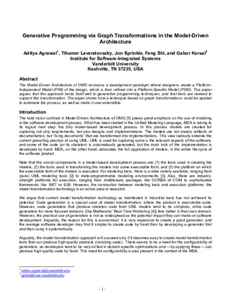 pdf generative programming via graph transformations in the model driven architecture aditya