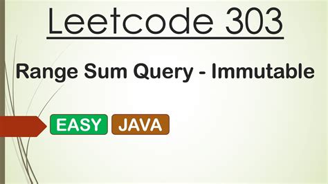 leetcode 303 range sum query immutable java youtube