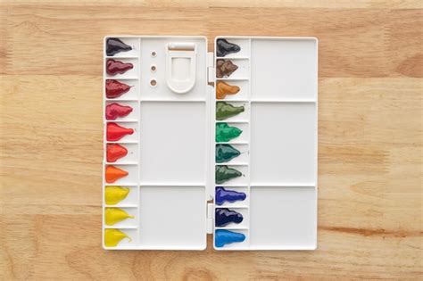 Conjunto De Pinturas De Acuarela Color En Paleta De Acuarela Con Fondo
