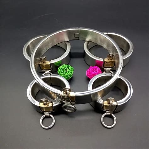 Hot Stainless Steel Collar Bdsm Bondage Set Sex Adult Collars Handcuffs For Sex Legcuffs Sex
