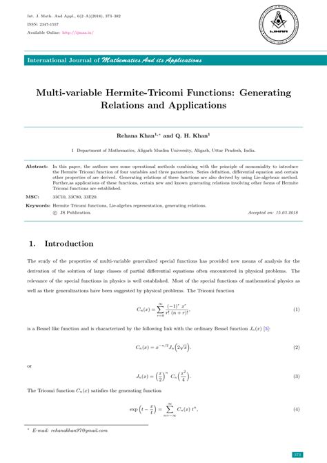 pdf multi variable hermite tricomi functions generating relations and applications