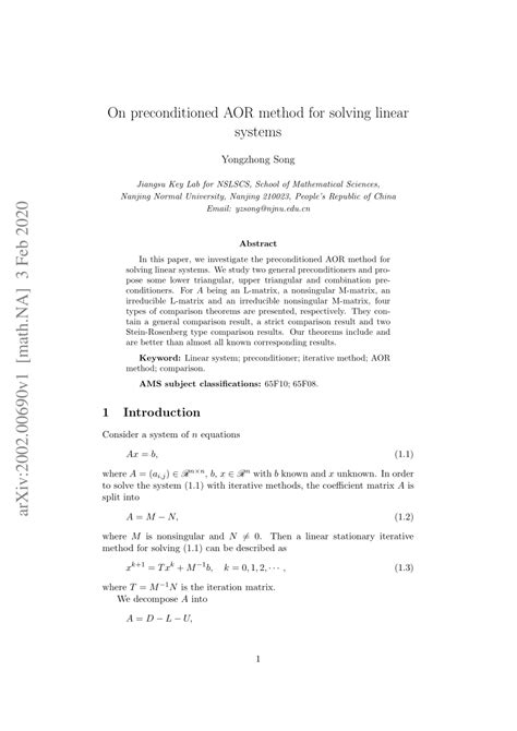 pdf on preconditioned aor method for solving linear systems