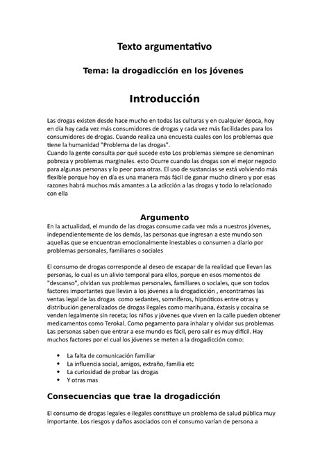 Ejemplo De Un Texto Argumentativo Sobre Las Drogas Ejemplo Sencillo