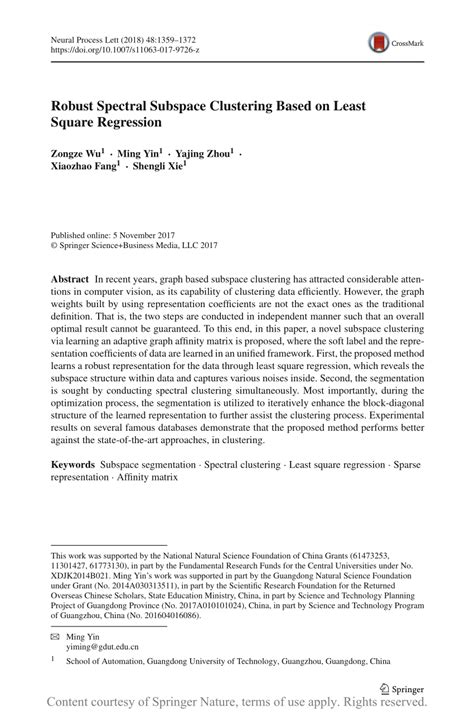 robust spectral subspace clustering based on least square regression request pdf