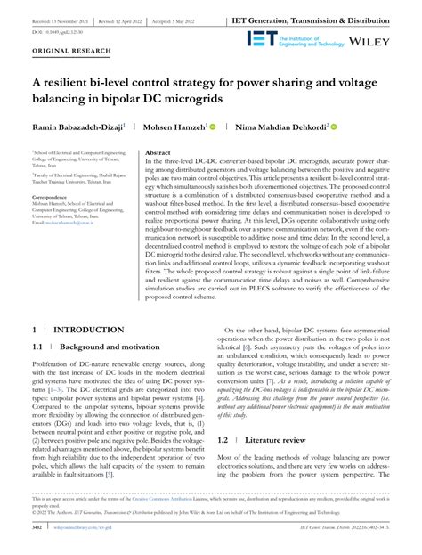 pdf a resilient bi‐level control strategy for power sharing and voltage balancing in bipolar