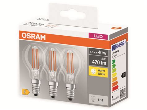 OSRAM LED Lampe BASE CLASSIC P E14 EEK E 4 W 470 Lm 2700 K 3