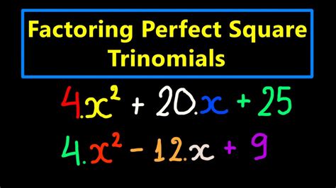 Factoring Perfect Square Trinomials Youtube