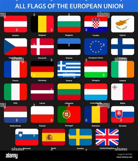 Todas las banderas de los países de la Unión Europea Estilo plano