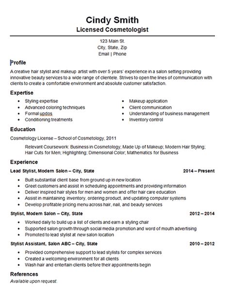 Entry Level Cosmetology Resume