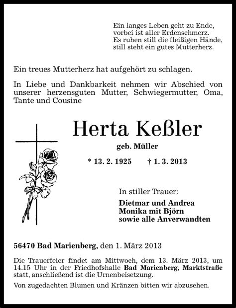 Traueranzeigen von Herta Keßler rz trauer de