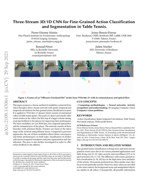 three stream 3d 1d cnn for fine grained action classification and segmentation in table tennis