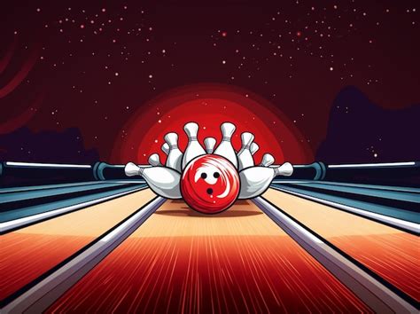 Premium Photo Bowling Ball Crashing Into The Pins On A Bowling Alley