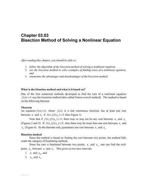 bisection method 2 lecture notes 10 03 chapter 03 bisection method of solving a nonlinear