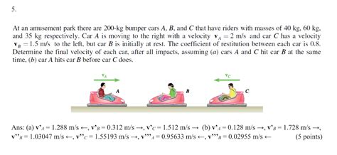 Solved At An Amusement Park There Are 200kg Bumper Cars Chegg