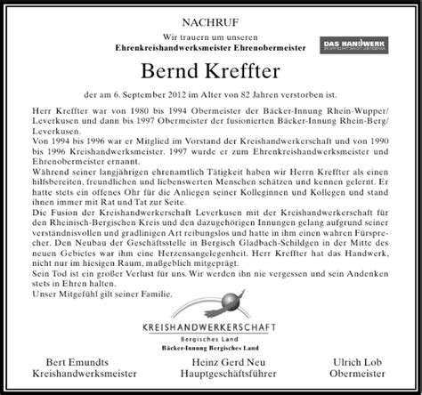 Alle Traueranzeigen für Bernd Kreffter trauer rp online de