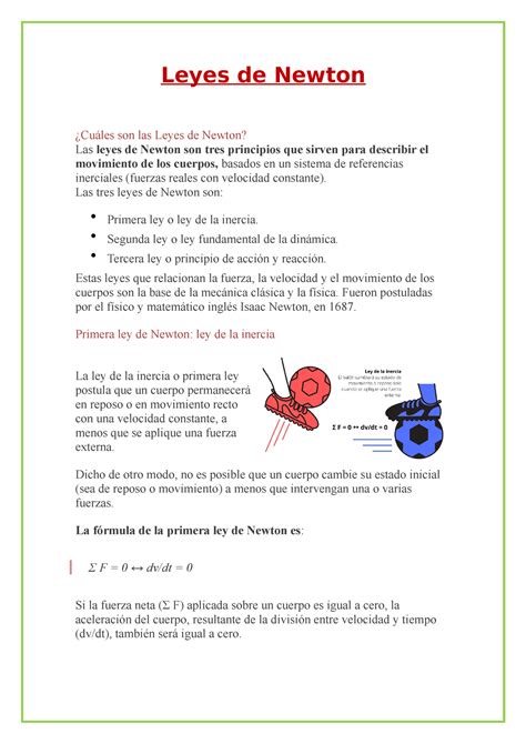 Leyes de Newton 1 tarea Leyes de Newton Cuáles son las Leyes de