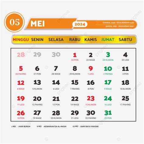 Kalender Mei Lengkap Dengan Hari Libur Nasional Vektor Kalender