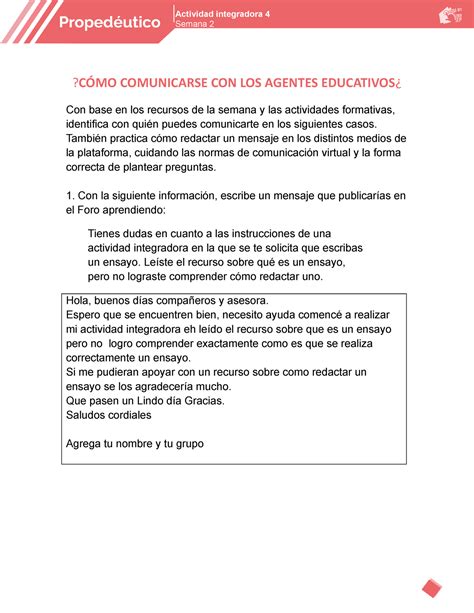 Propedeutico Semana M S Ai C Mo Comunicarse Con Los Agentes
