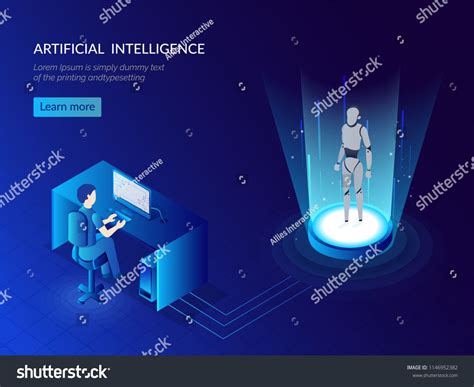 An Artificial Man Is Standing In Front Of A Computer Screen And Looking