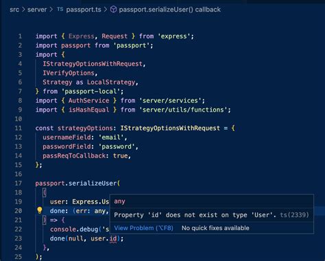 typescript declaration merging errors with passport passport local and express session stack