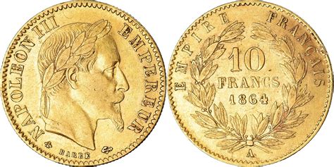 Frankreich 10 Francs 1864 A Münze Napoleon III Paris SS Gold KM