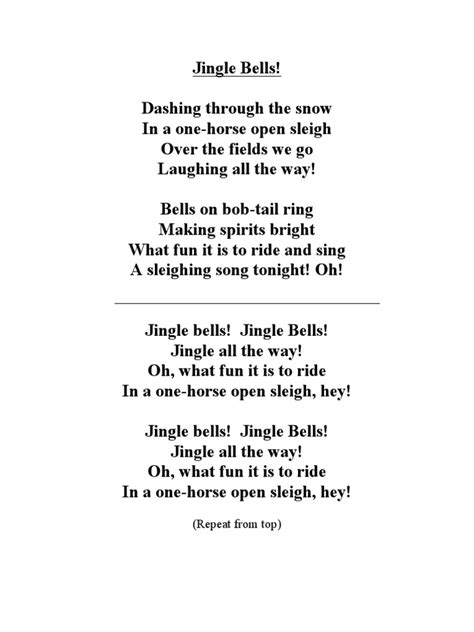 Jingle Bells Lyrics PDF PDF Worksheets Library