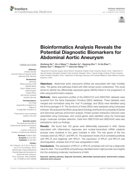 PDF Bioinformatics Analysis Reveals The Potential Diagnostic