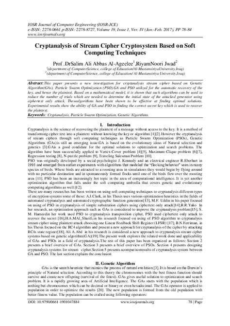 pdf cryptanalysis of stream cipher cryptosystem based on soft computing techniques iosr jce