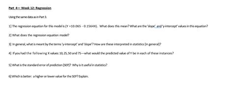 solved part 4 week 12 regression using the same data as in