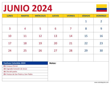 Calendario Junio 2024 Colombia Con Festivos Para Imprimir