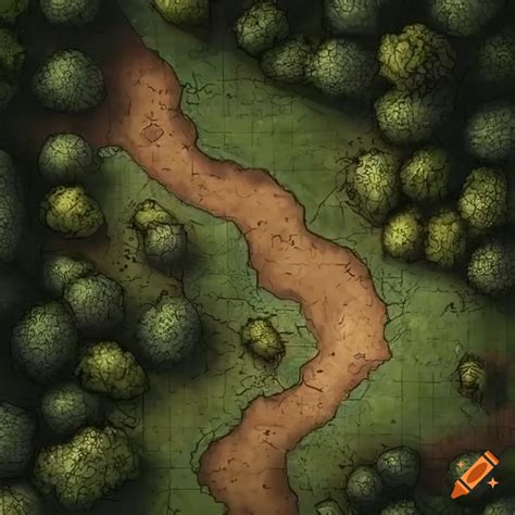 Top Down D D Battle Map Of A Forest Road With Grid On Craiyon