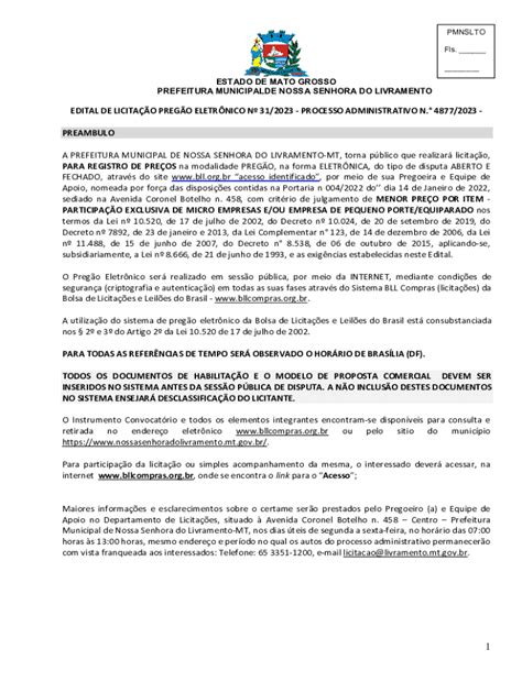 Preenchível Disponível A PREFEITURA MUNICIPAL DE NOSSA SENHORA DO