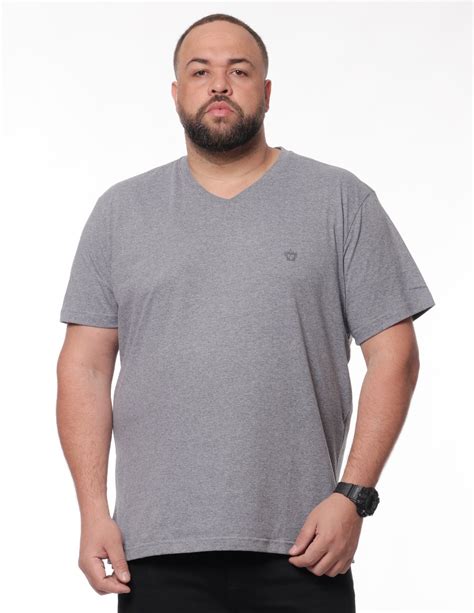 Camiseta Plus Size Gola V Mescla Escuro