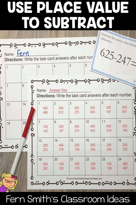 Subtraction Using Place Value Chart Worksheets