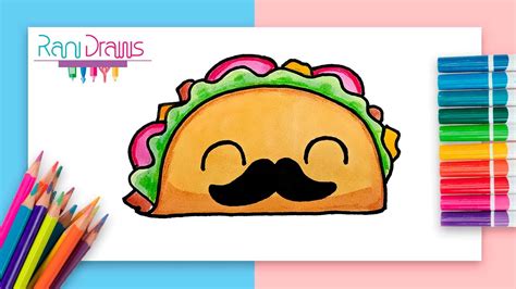 Cómo dibujar un TACO kawaii ideas de dibujos fáciles paso a paso