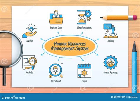 Human Resource Management System Chart With Icons And Keywords Stock