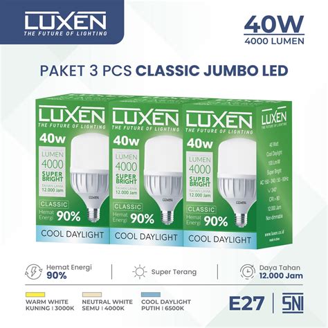 Jual Luxen Classic Jumbo LED Bulb Capsule Series 40 Watt PAKET 3 PCS