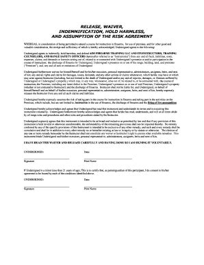 Fillable Online Release Waiver Indemnification Hold Harmless And
