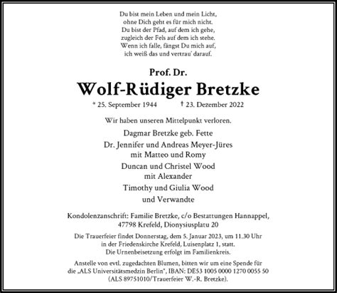 Alle Traueranzeigen für Wolf Rüdiger Bretzke trauer rp online de
