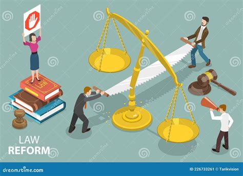 3D Isometric Flat Vector Conceptual Illustration Of Law Reform Stock