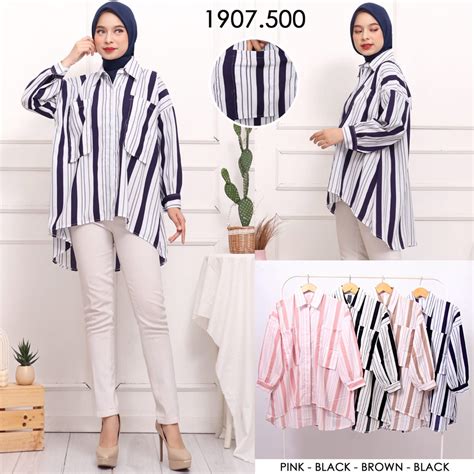 Jual Niki Shirt Blouse Kemeja Oversized Kantong Dua Pocket Premium Soft
