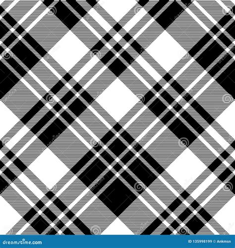 Black And White Fabric Texture Check Seamless Pattern Stock Vector