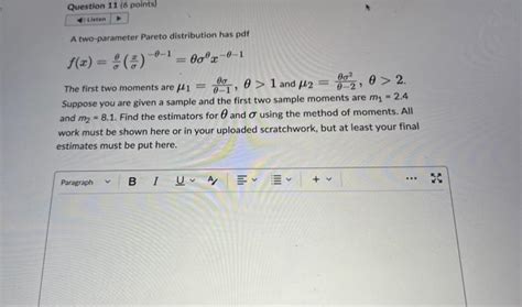 solved a two parameter pareto distribution has pdf