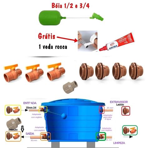 Kit Conexão Para Instalação De Caixa D Água 25mm c Entrada de 3 4