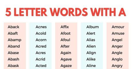 2700 Cool 5 Letter Words With A In English 7ESL