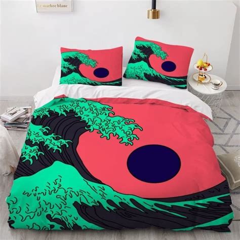 Housse De Couette 200X200 Vagues Géantes De Kanagawa 3D Motif Parure De