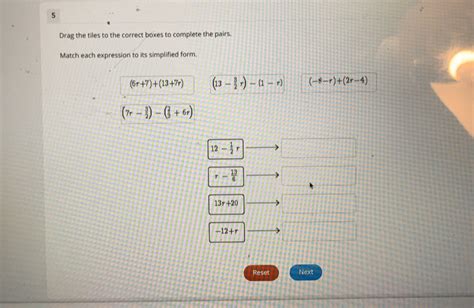 solved 5 drag the tiles to the correct boxes to complete the pairs match each expression to