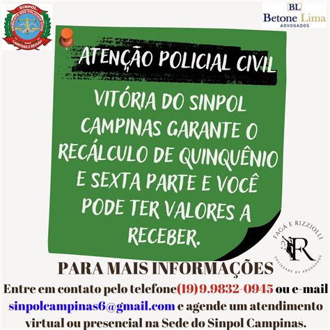 SINPOL CAMPINAS OBTÊM EXITO EM AÇÃO DE QUINQUÊNIO E SEXTA PARTE PARA